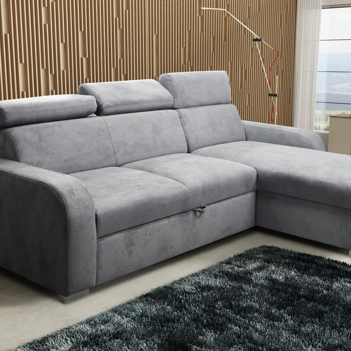 UNIVERSAL CORNER SOFA BED ASTEE 235CM EASY CLEAN FABRIC ADJUSTABLE HEA ...